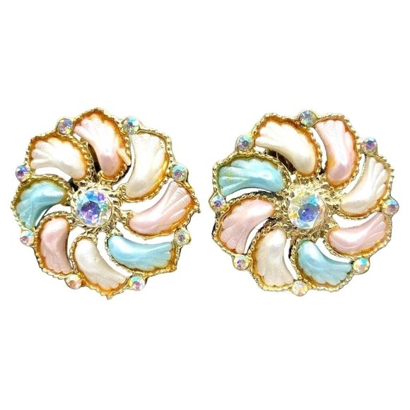 Leru | Jewelry | Vintage Leru Aurora Borealis Ab Clipon Earrings Pastel ...